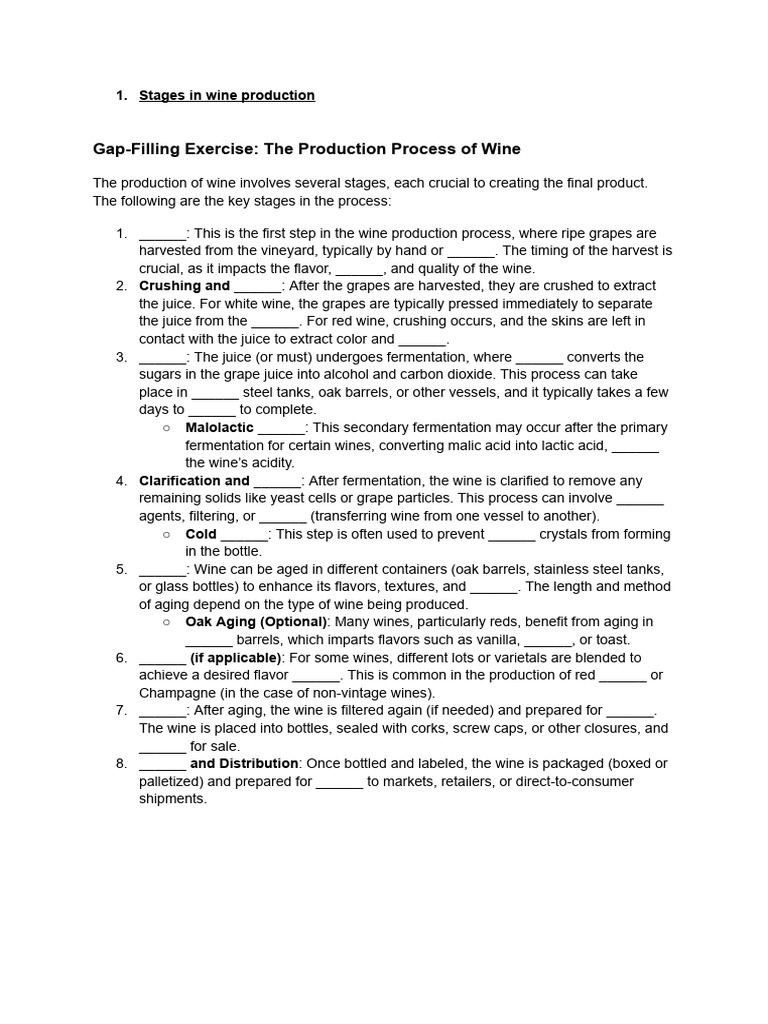 Stages in Wine Production | PDF | Winemaking | Wine