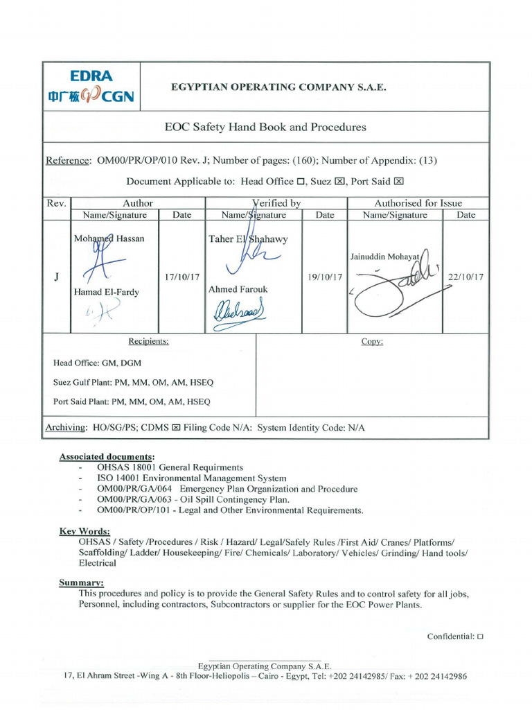 OM00-PR-OP-010 - Rev J - EOC Safety Hand Book and Procedures | PDF | Personal Protective ...