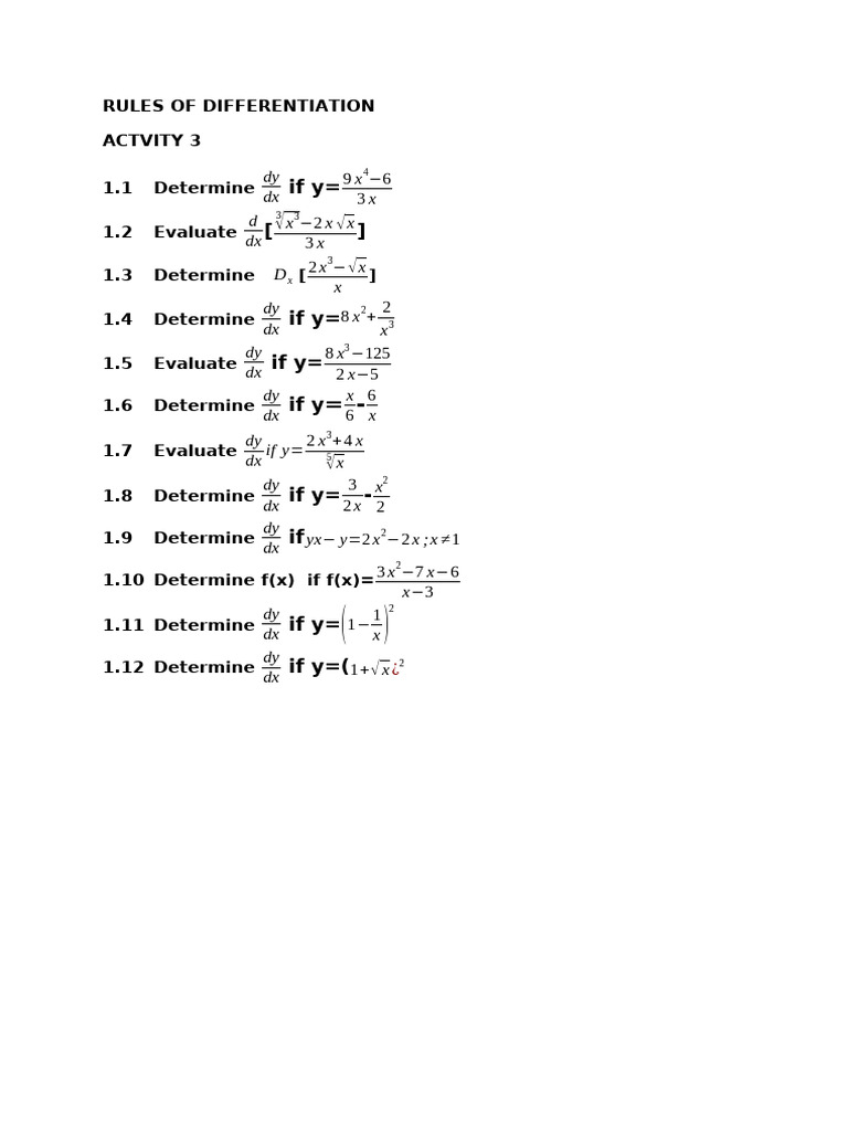 Rules of Differentiation | PDF