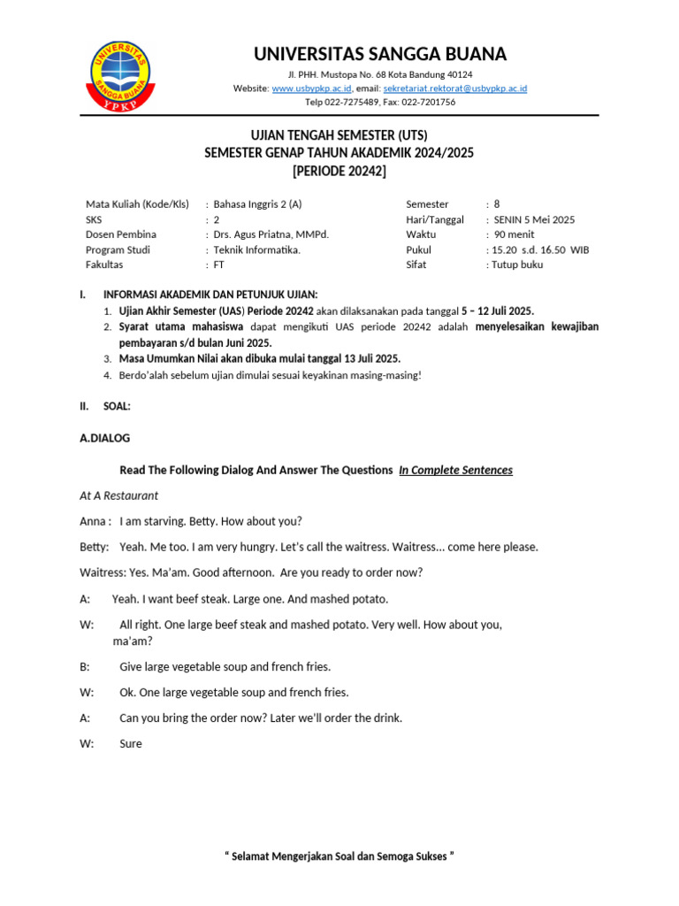 Bahasa Inggris 2 (A) Senin 15.20 - Andika Yuha Pranata - 2113211016 ...