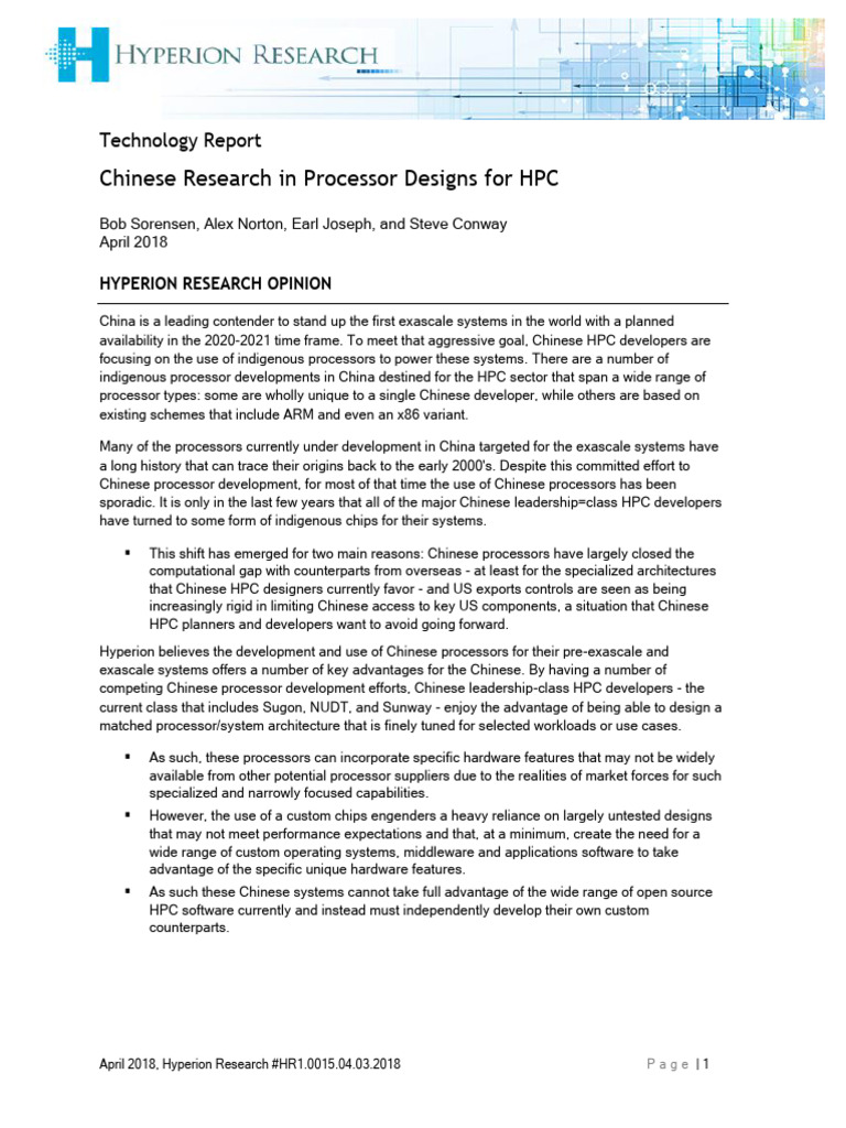 Hyperion Research Chinese Processor Summary April 2018 | PDF | Central Processing Unit ...