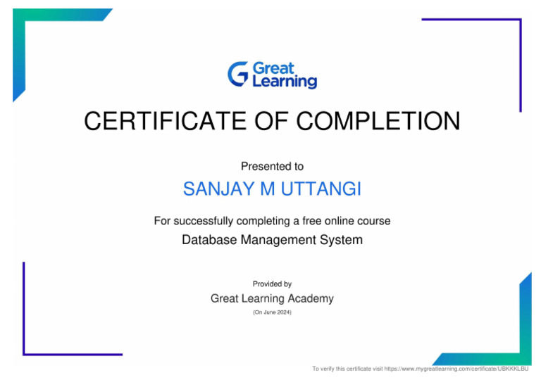 Great Learning Completion Certificate | PDF