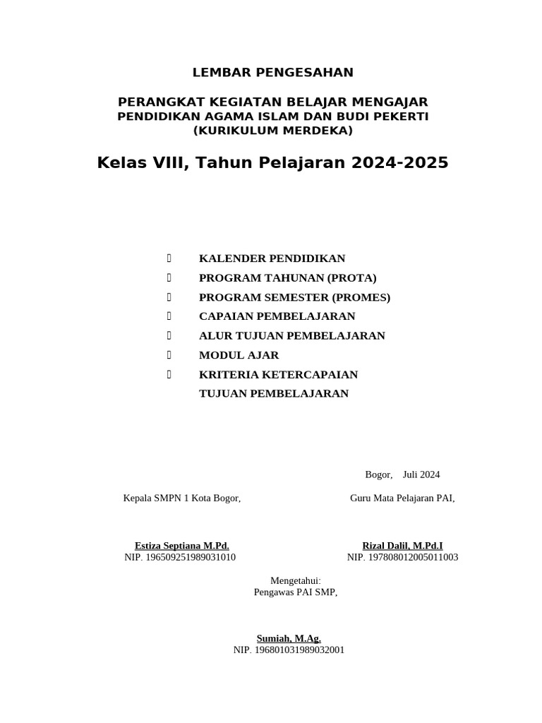 Prota & Prosem PAI Dan BP (KurMa) SMP Kls.8 TP. 2024-2025 | PDF