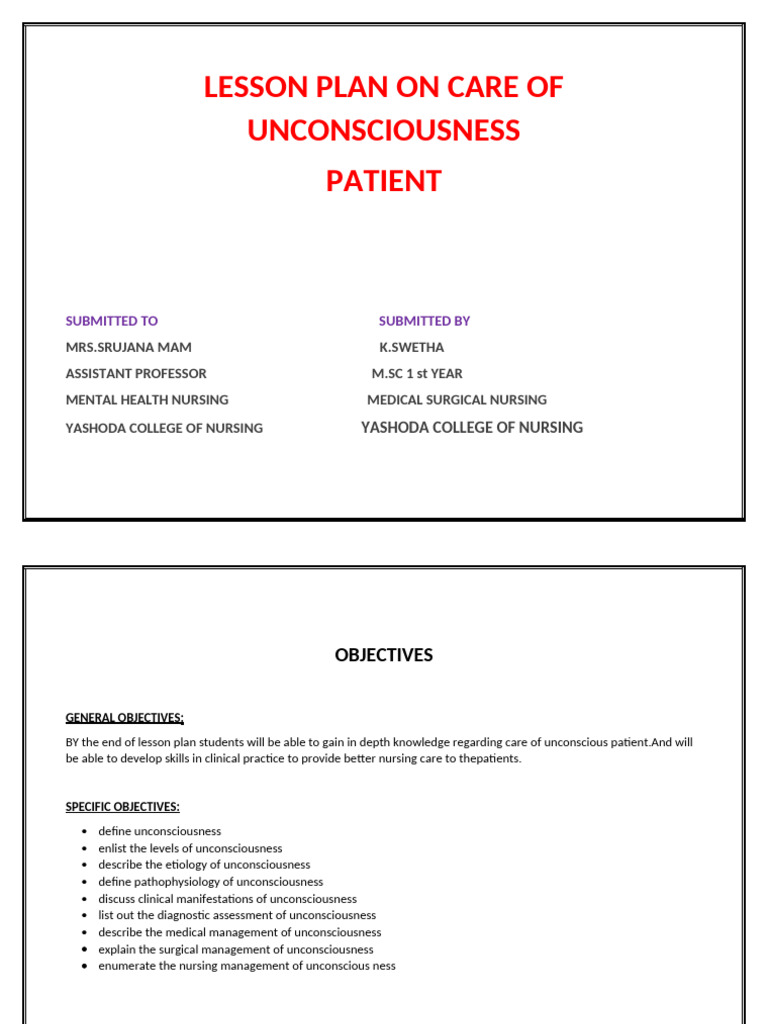 Care Plan for Unconscious Patients | PDF | Coma | Clinical Medicine