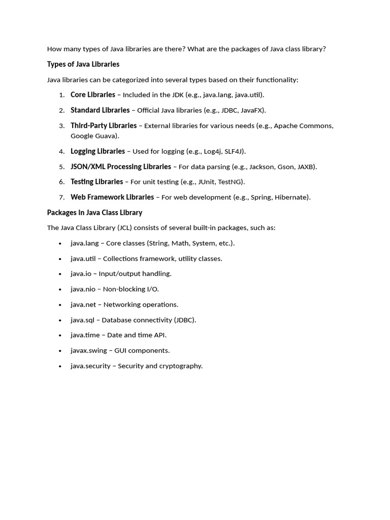 How Many Types of Java Libraries Are There | PDF | Programming ...