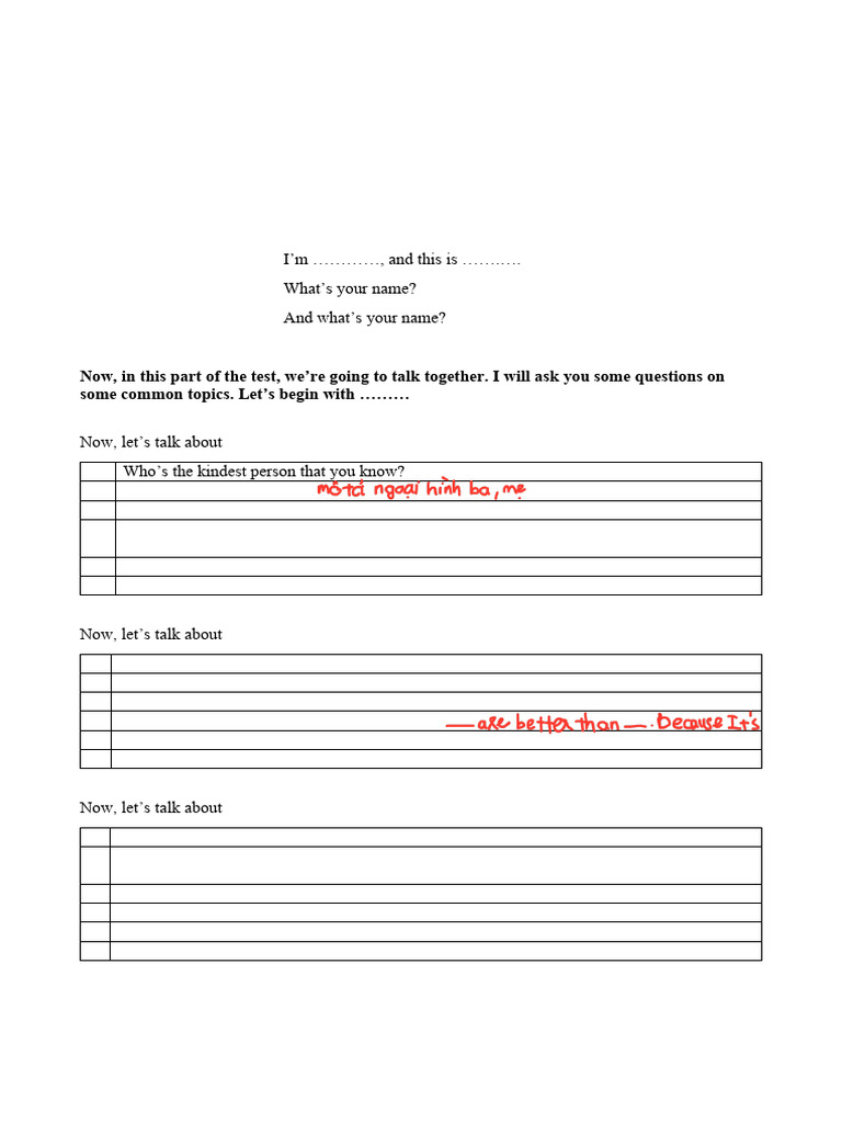 Final Speaking Test Sample Questions | PDF