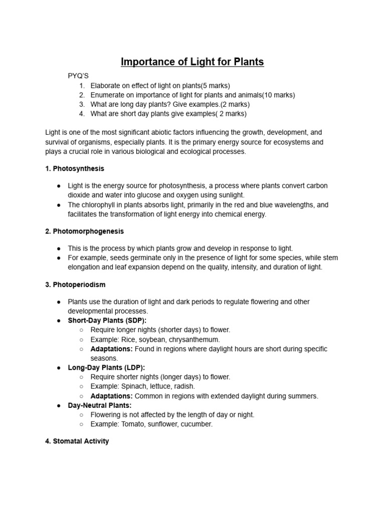 Role of Light in Plant Growth and Development | PDF | Stoma ...