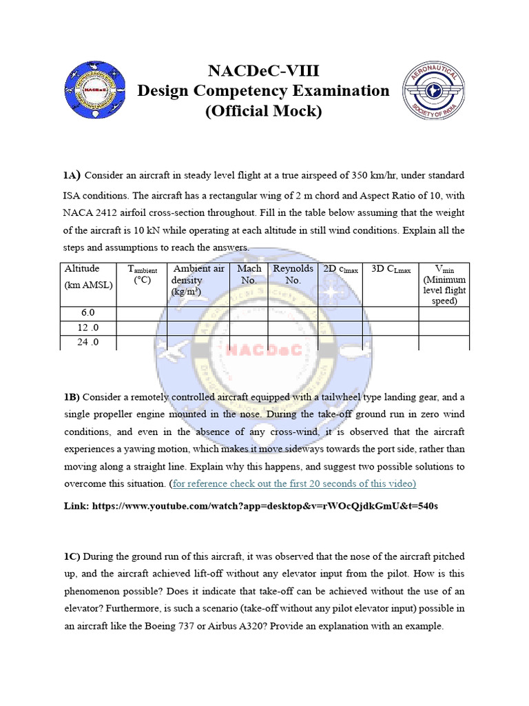 NACDeC-VIII Design Competency Exam | PDF | Aircraft | Sea Level