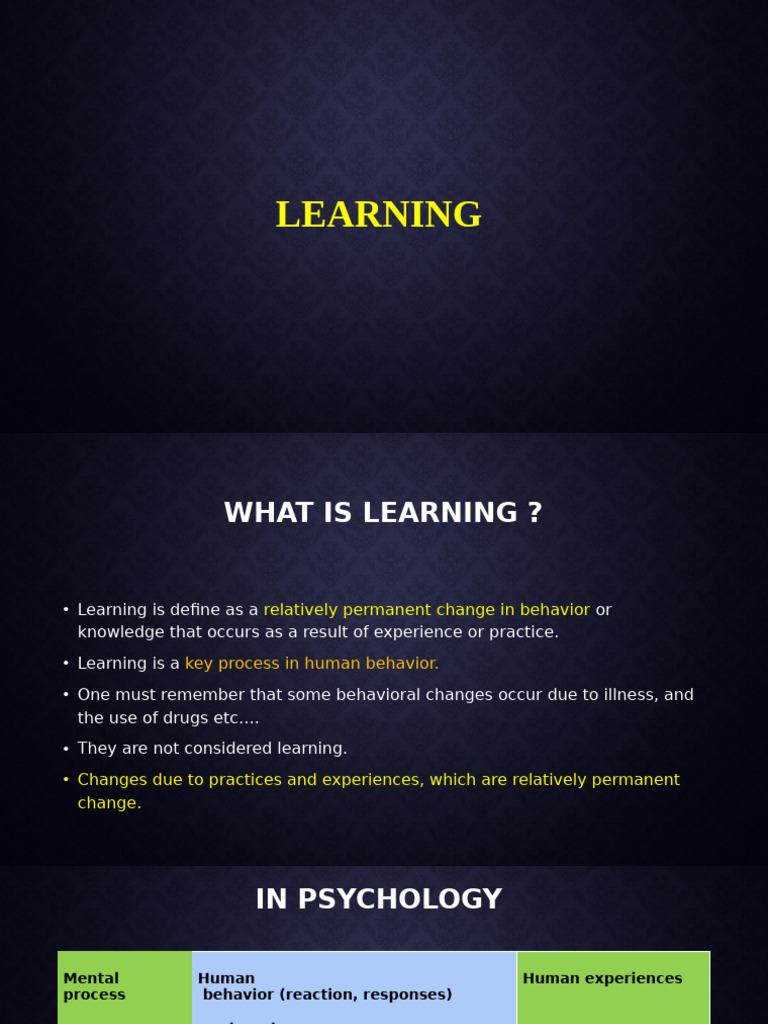 Learning Presentation | PDF | Learning | Behavior Modification