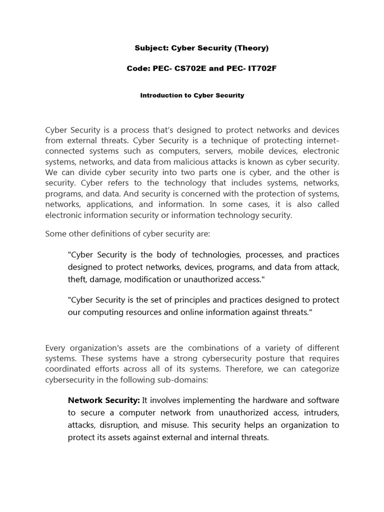 Cyber_Security Notes | PDF | Security | Computer Security