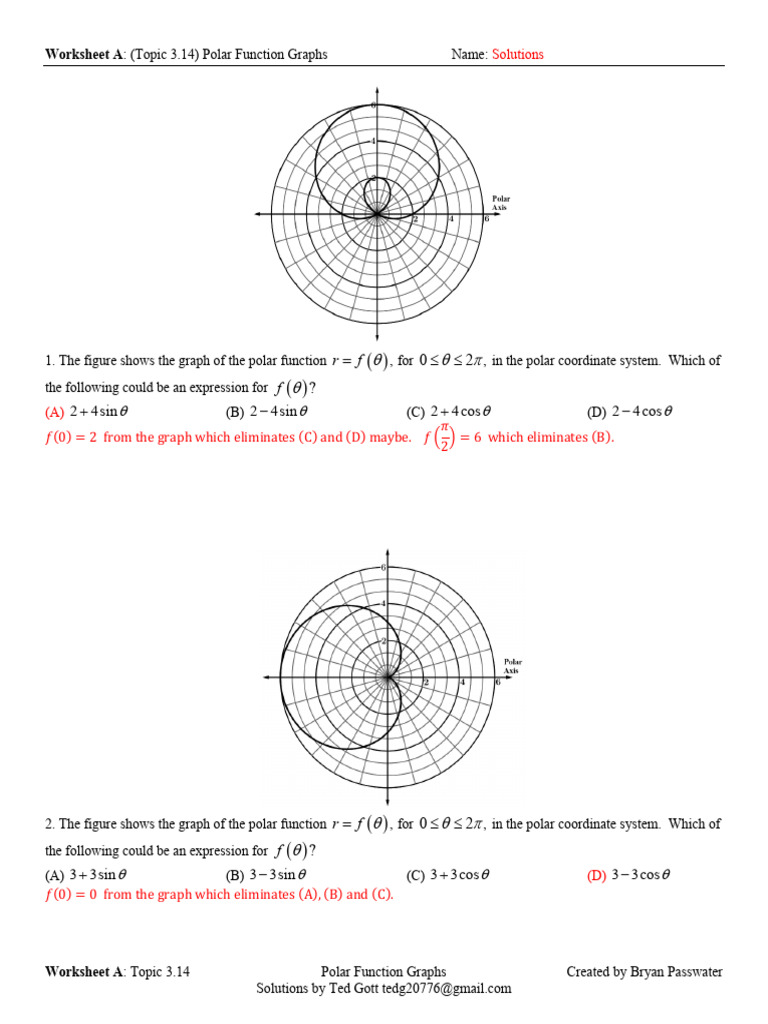 Polar Function Graphs Worksheet A | PDF | Functions And Mappings ...