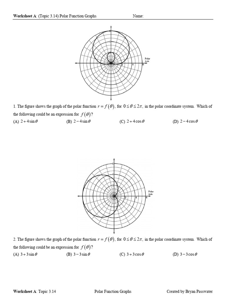 Polar Function Graphs Worksheet A | PDF | Analytic Geometry | Geometry