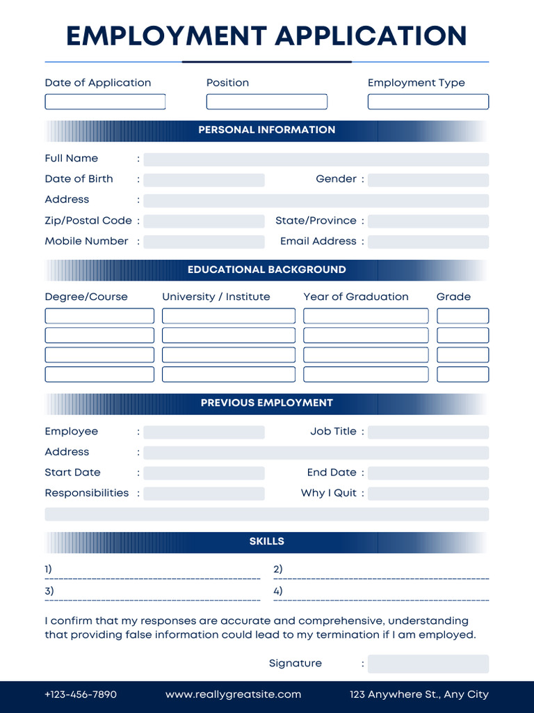 White and Blue Gradient Employment Application Form Document | PDF