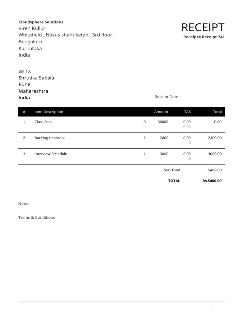 Cloudsphere Solutions Receipt 741 | PDF