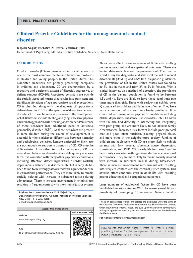 Conduct Disorder Management Guidelines | PDF | Attention Deficit ...
