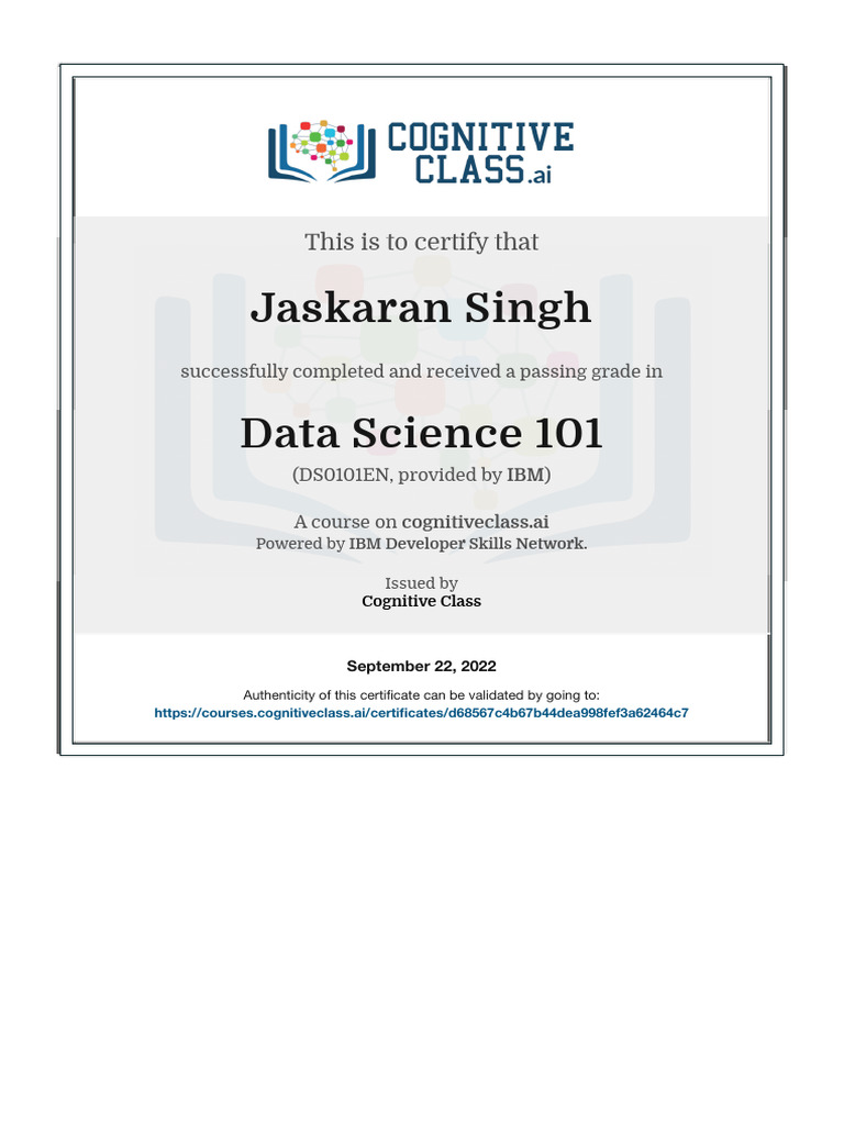 Data Science 101 Certificate - Jaskaran Singh | PDF