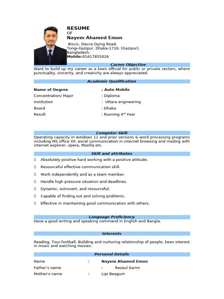 Nayem Emon (cv)-1 | PDF