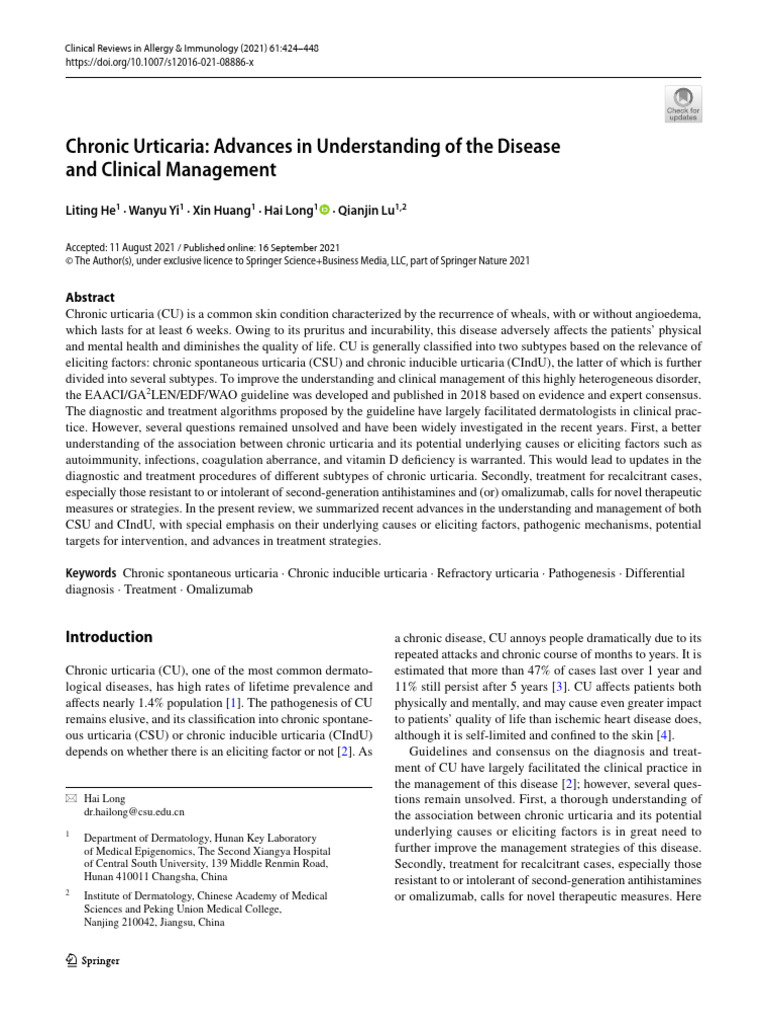 3. Chronic Urticaria_ Advances in Understanding of the Disease and ...