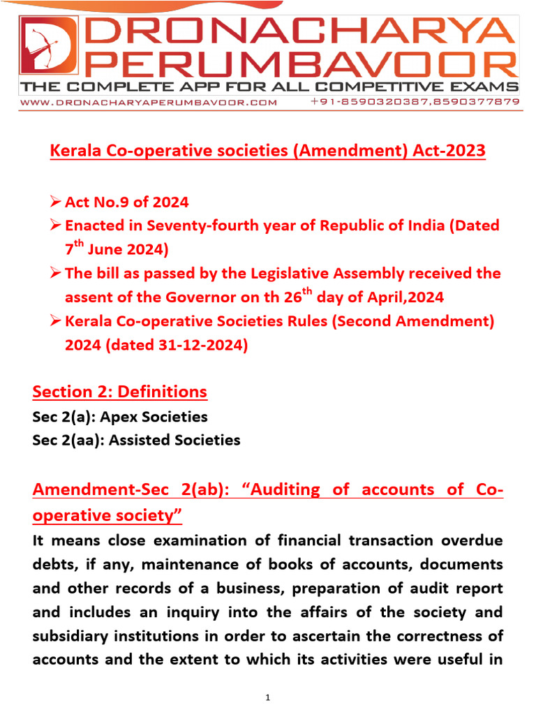 Kerala Co-operative Societies Act Amendments | PDF | Audit | Partnership
