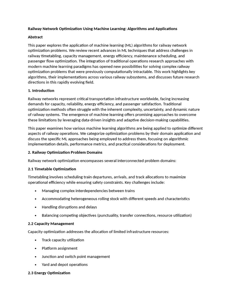 Railway Network Optimization Using Machine Learning | PDF | Machine ...