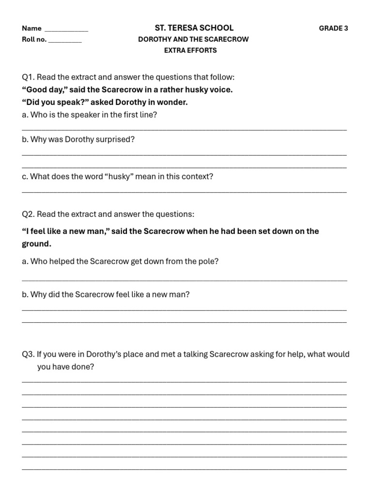 Dorothy and the Scarecrow Worksheet | PDF