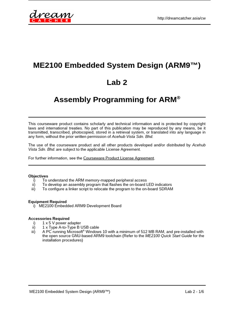 ME2100lab02AssemblyProgrammingforARMv1.05 | PDF | Random Access Memory | Input/Output