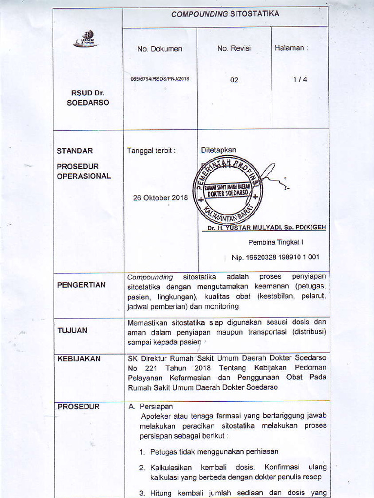 SOP Penanganan Sitostatika | PDF