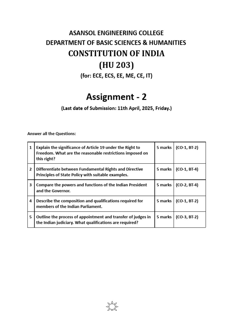 Constitution of India assignment-2 | PDF