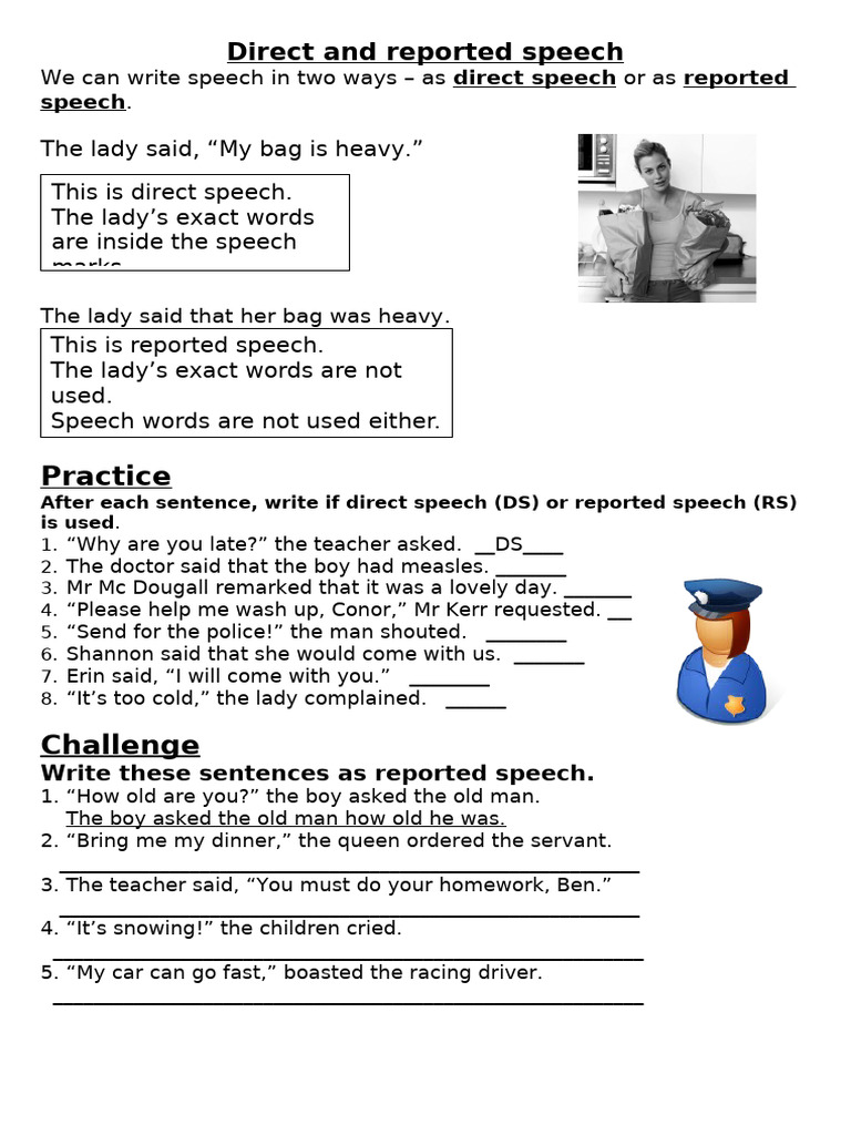 Direct and Reported Speech Worksheet | PDF