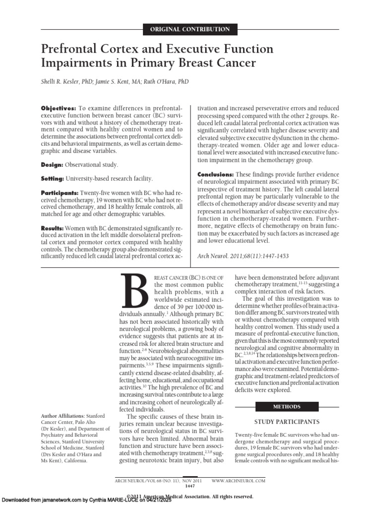 Prefrontal Cortex and Executive Function Impairments in Primary Breast Cancer | PDF | Executive ...