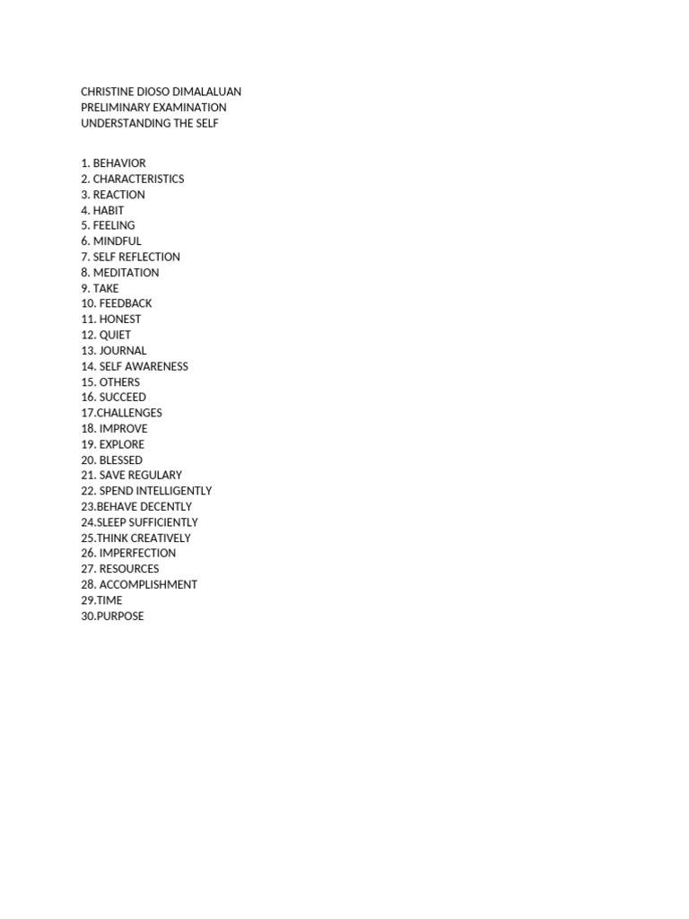Dimalaluan Preliminary Bshm-2 Self | PDF