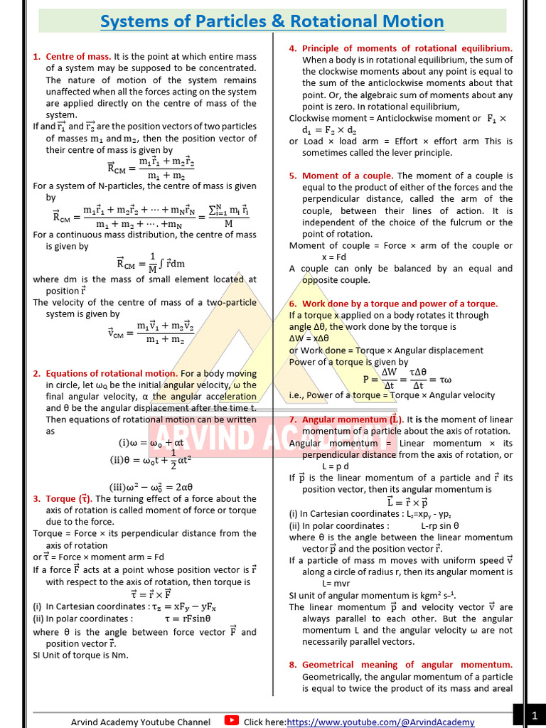 Centre of Mass and Rotational Motion Concepts | PDF | Rotation Around A Fixed Axis | Torque