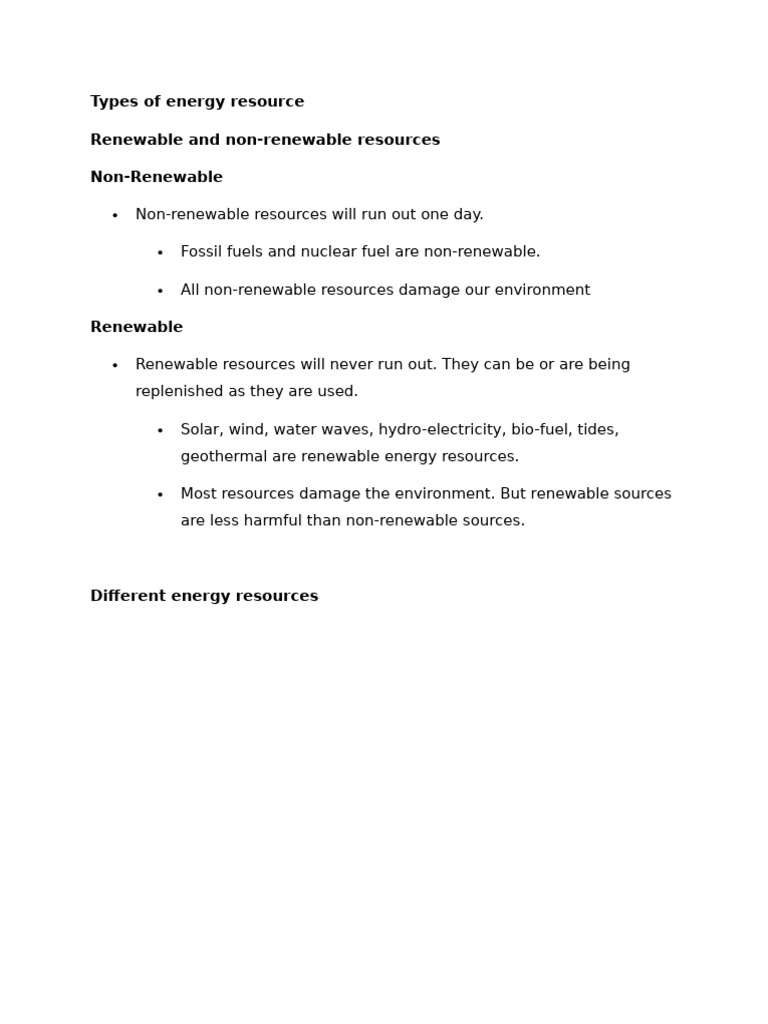 Types of Energy Resources Explained | PDF | Renewable Energy | Biofuel