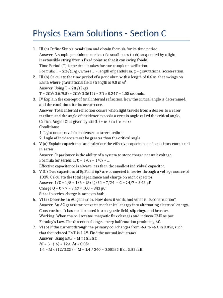 Physics Section C Solutions | PDF
