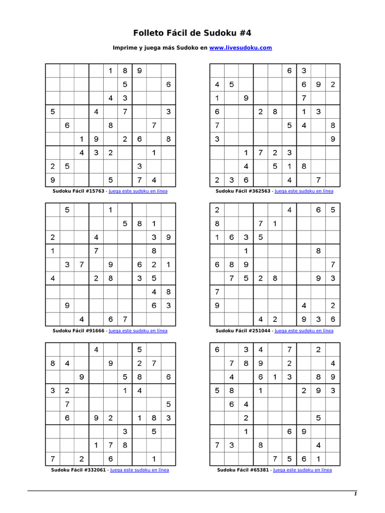 Easy Sudoku Booklet 4 Es 6 | PDF | Rompecabezas lógicos | Rompecabezas