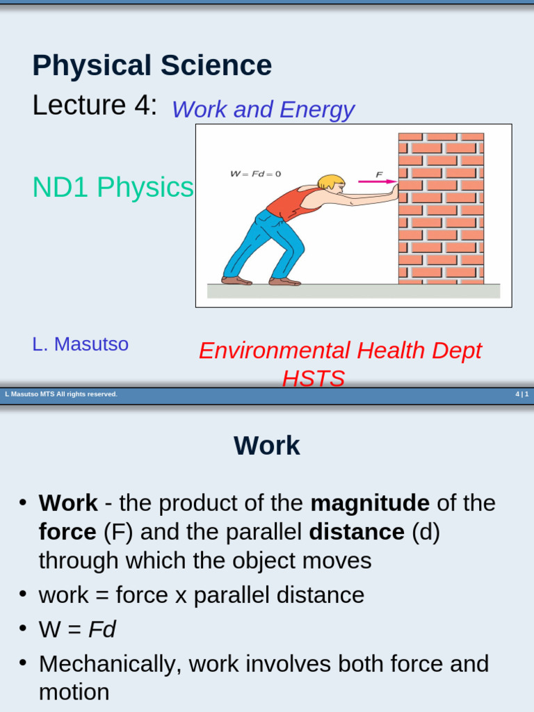 Physics Lesson 4 - Work, Energy and Power | PDF | Potential Energy | Watt