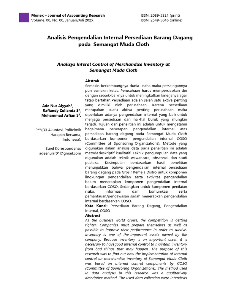 Analisis Pengendalian Internal Persediaan Barang Dagang Pada Semangat Muda Cloth | PDF