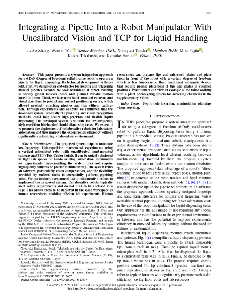 2023 - Zhang Et Al. - Integrating A Pipette Into A Robot Manipulator ...