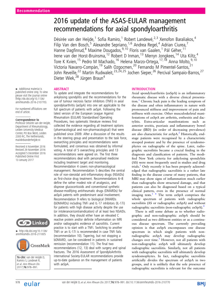 2016 ASAS-EULAR AxSpA Guidelines Update | PDF | Health Care | Clinical ...