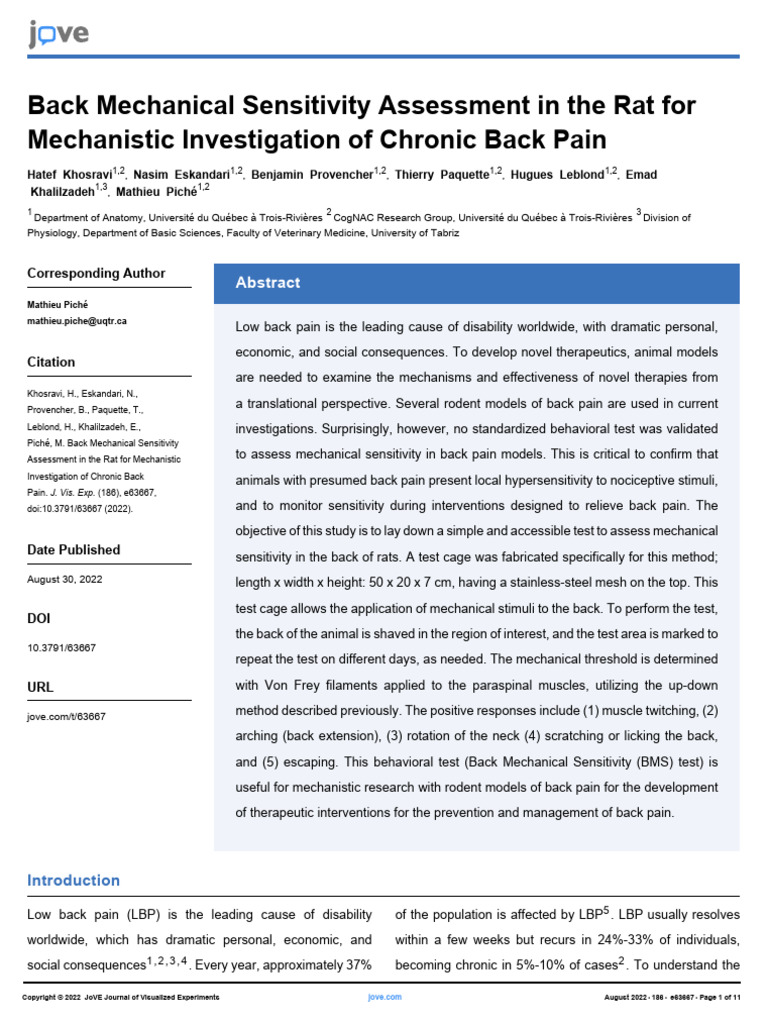 Khosravi - 2022 - Back Mechanical Sensitivity Assessment in The Rat For ...