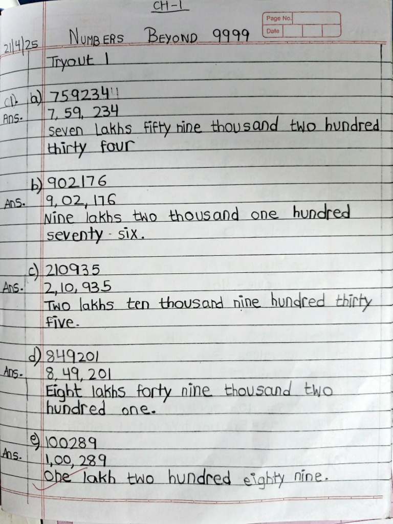 Grade 4 Math CHP 1 NB Notes | PDF