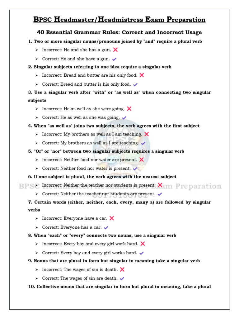40 Essential Grammar Rules, Correct and Incorrect Usage | PDF ...