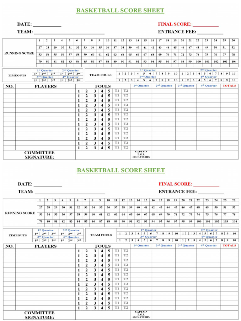 Basketball Score Sheet Final 1 | PDF