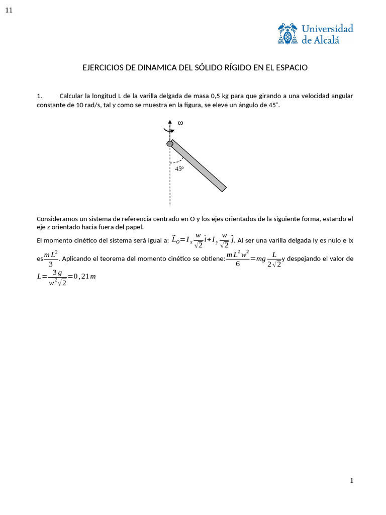 T11-Ejercicios DinámicaSolidoEspacio v2 | PDF | Rotación | Física