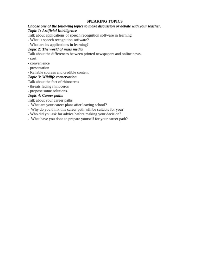 Speaking Topics | PDF