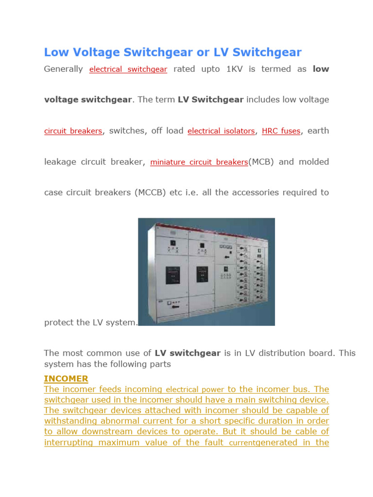 Overview of Low Voltage Switchgear | PDF | Insulator (Electricity ...