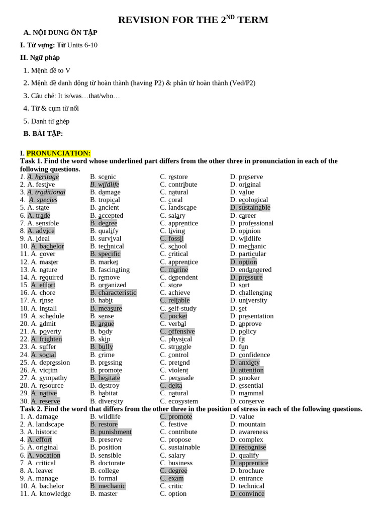 De Cuong On Tap Hk2 k11 KEY 1 | PDF | Bullying | Giant Panda