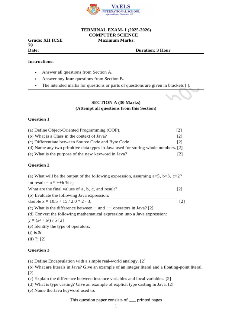 GR 9-TERMINAL- QP-COMPUTER APPLICATION- ICSE-2025-26 | PDF | Data Type ...