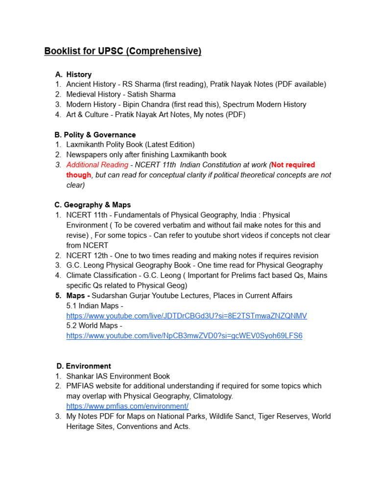 Comprehensive UPSC Booklist | PDF | Geography | Liberal Arts Education