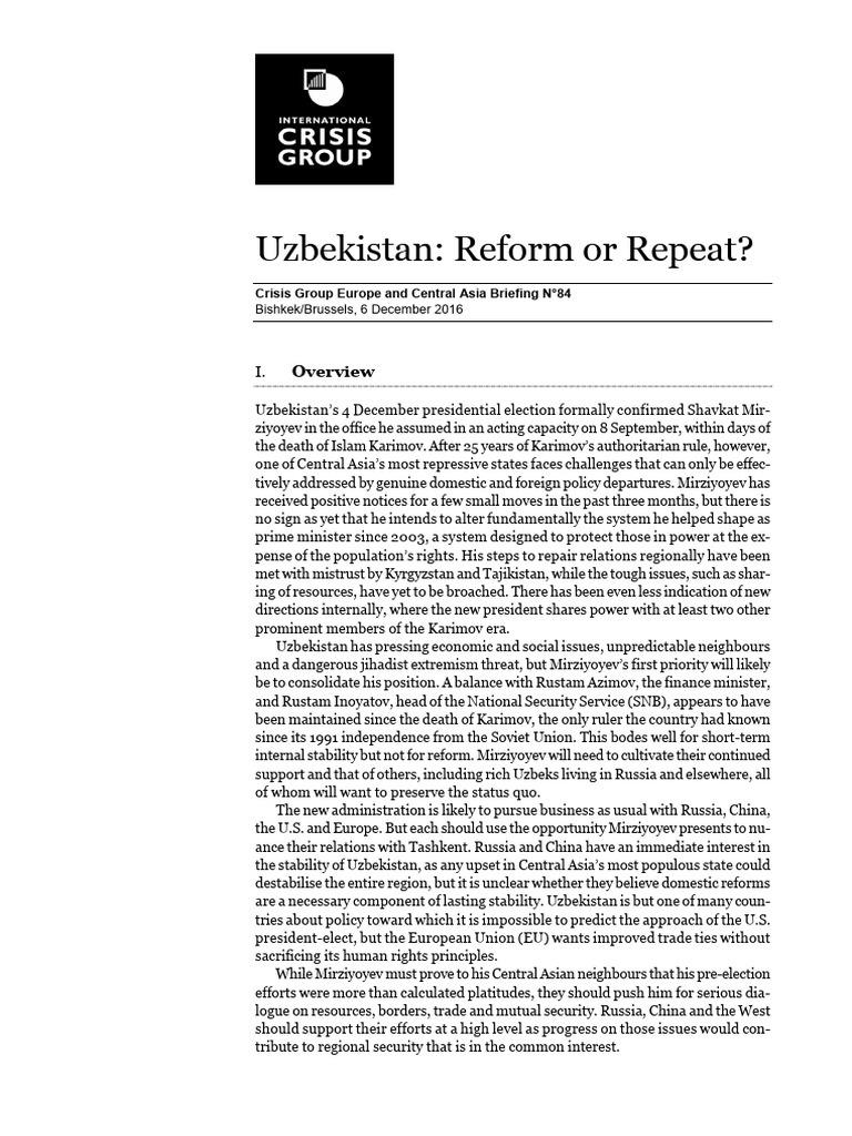 ICG nº 84 2016 Uzbekistan reform or repeat | PDF | Kyrgyzstan | Uzbekistan